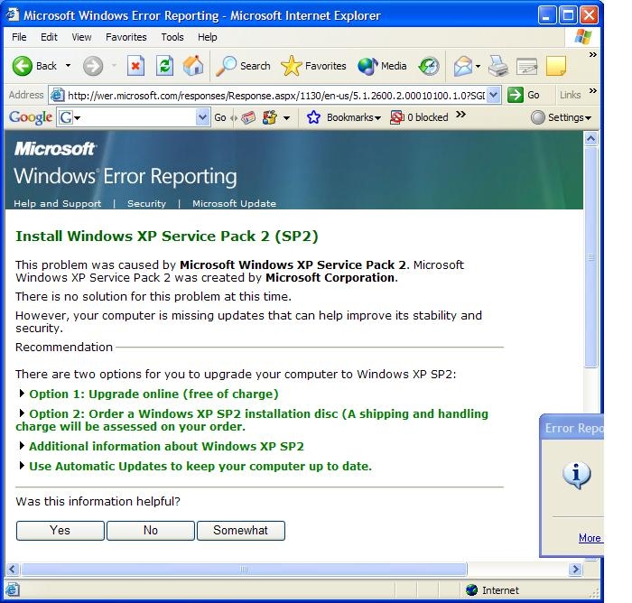 Problem caused by Windows XP Service Pack 2 - Install SP2 to fix - Scott Hanselman's Blog